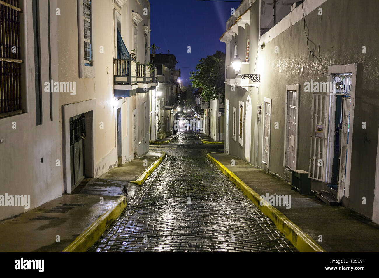 Rainy night on a back street in Old San Juan, Puerto Rico Stock Photo ...