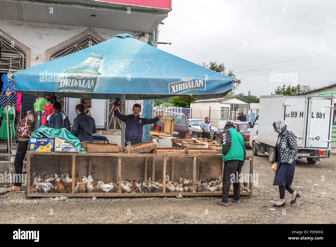 Chicken sellers, Local market, Quba, Azerbaijan Stock Photo - Alamy