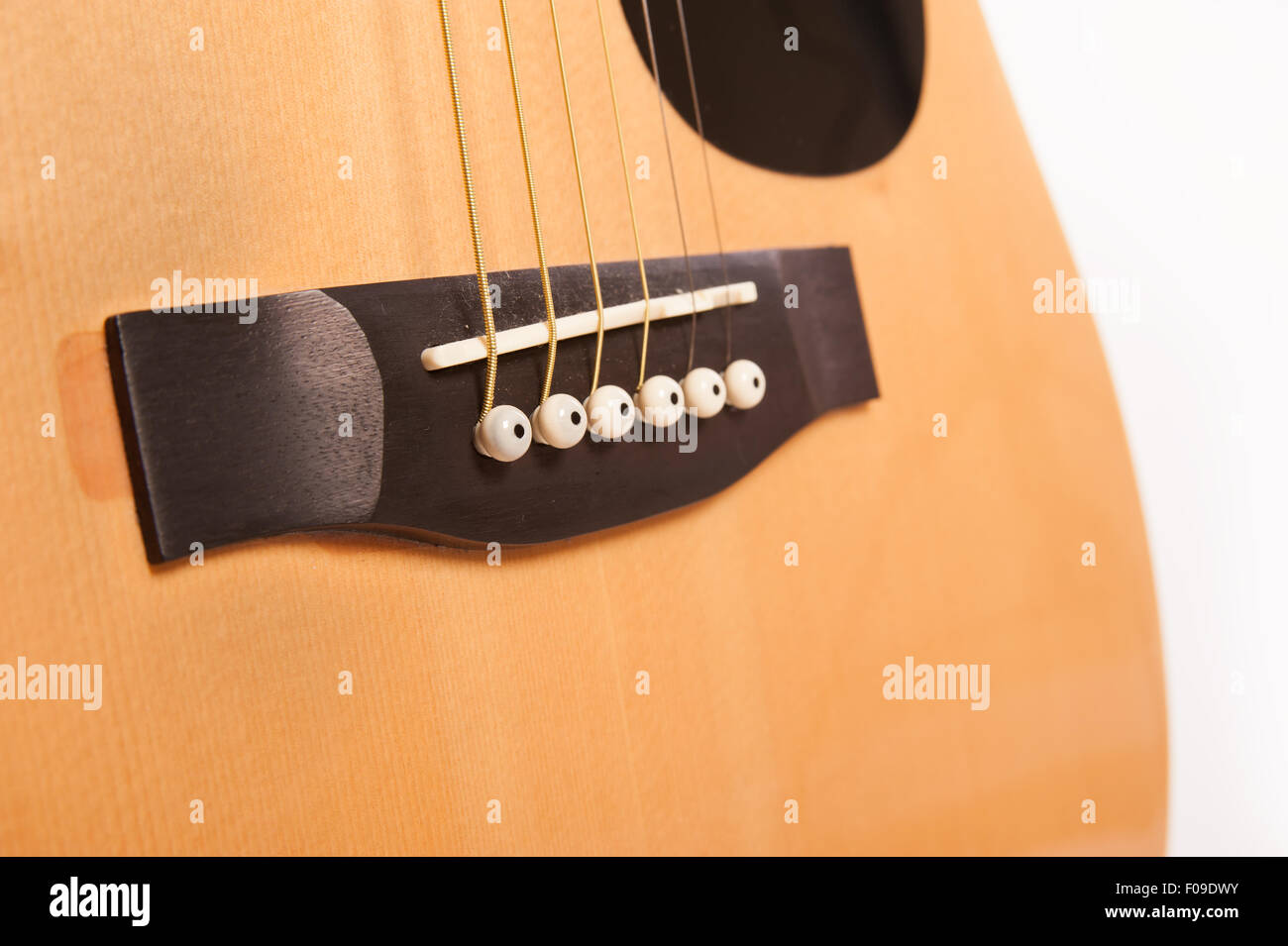 Electric acoustic yellow guitar close up isolated on white background ...