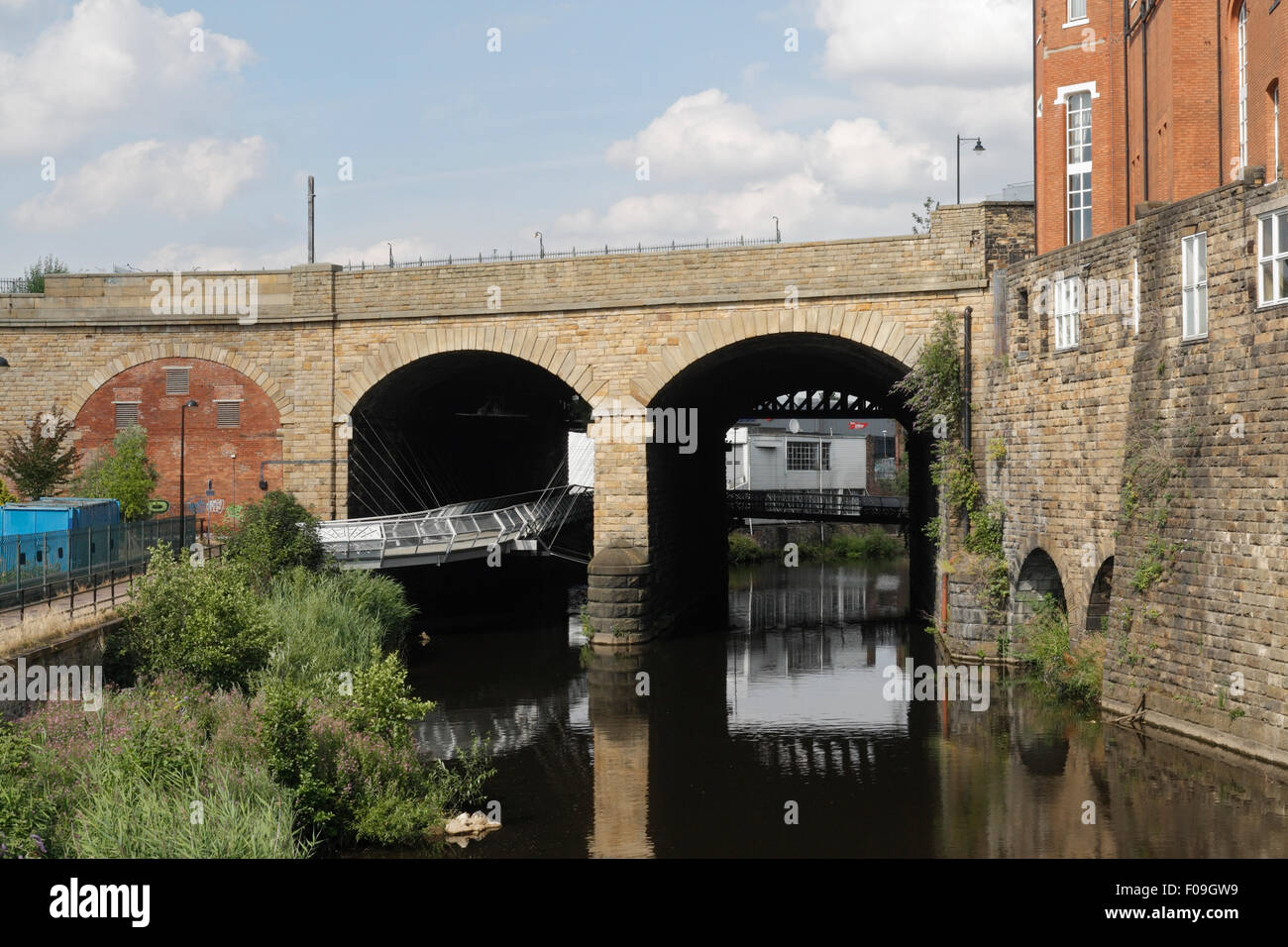 River Don in Sheffield England flowing under the Wicker Arches viaduct ...