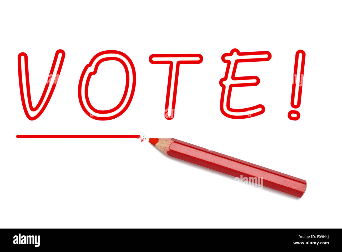 Vote text written red pencil white background. Concept vote, election ...