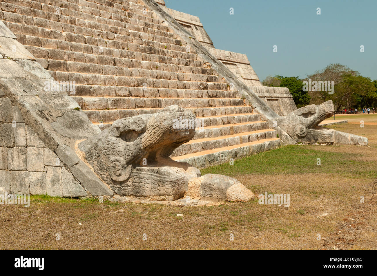 Serpents on Teocalli, the Castle, at Chichen Itza, Mexico Stock Photo ...