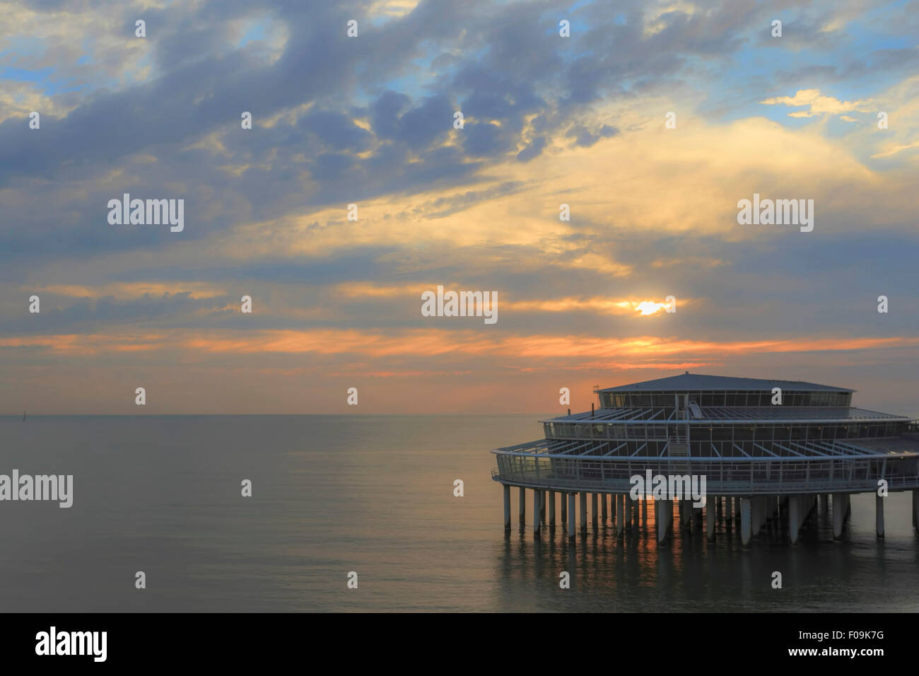 Scheveningen Pier at sunset, viewed from the Pier's upper deck, The ...