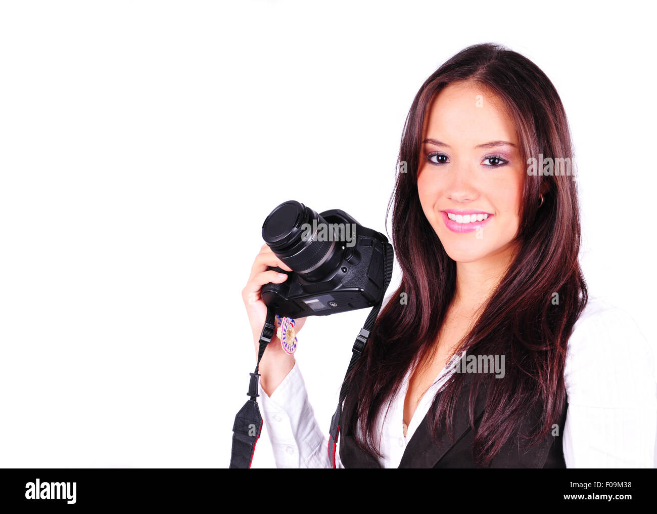 Beautiful female photographer isolated on a white background Stock ...