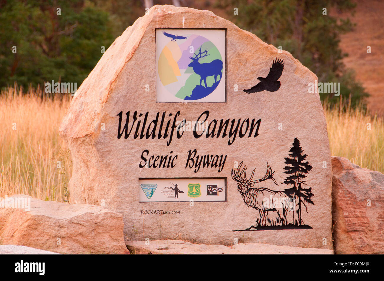 Byway sign, Wildlife Canyon Scenic Byway, Boise National Forest, Idaho ...