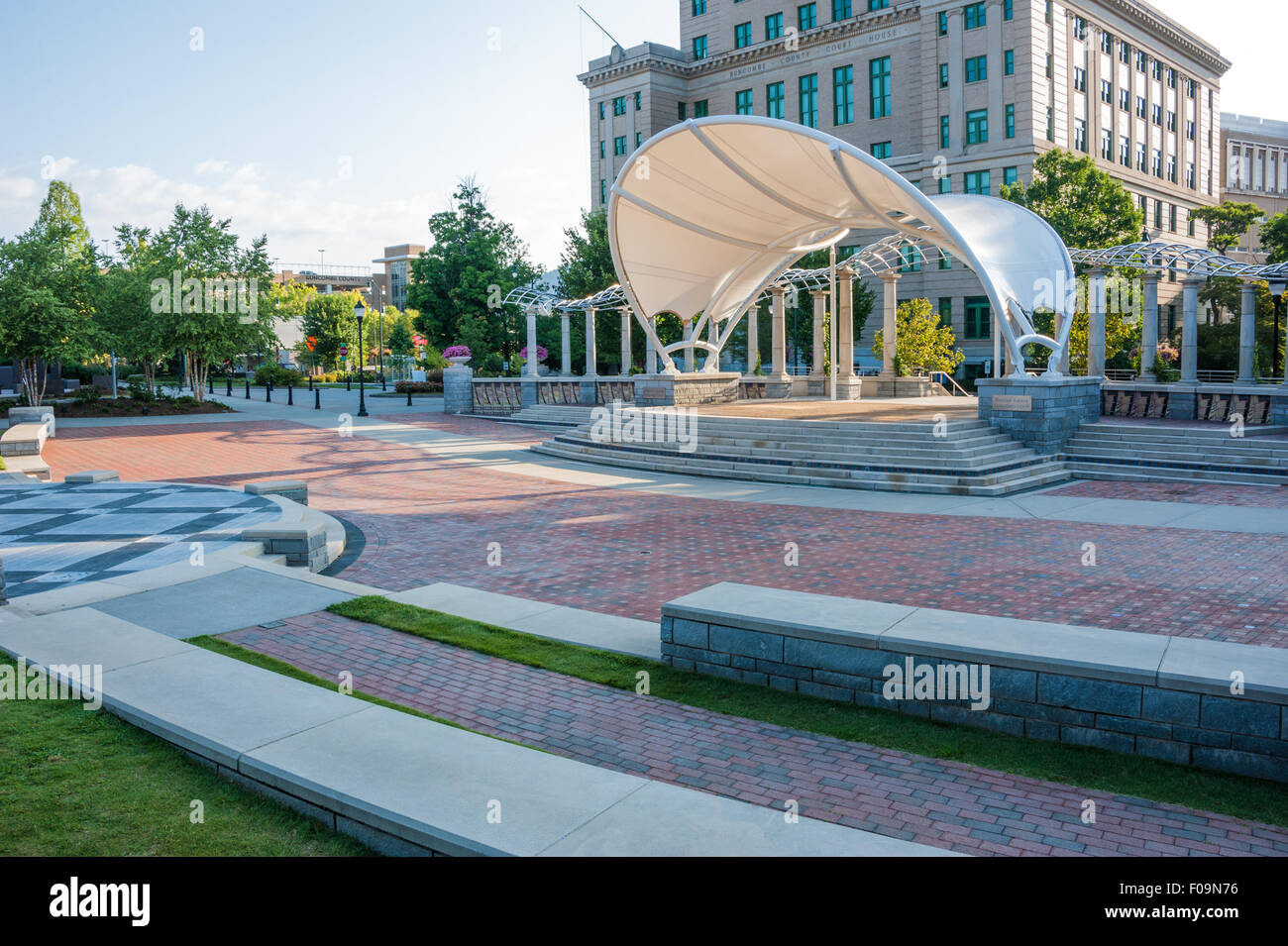 Asheville, North Carolina's downtown Pack Square Park at sunrise. (USA ...