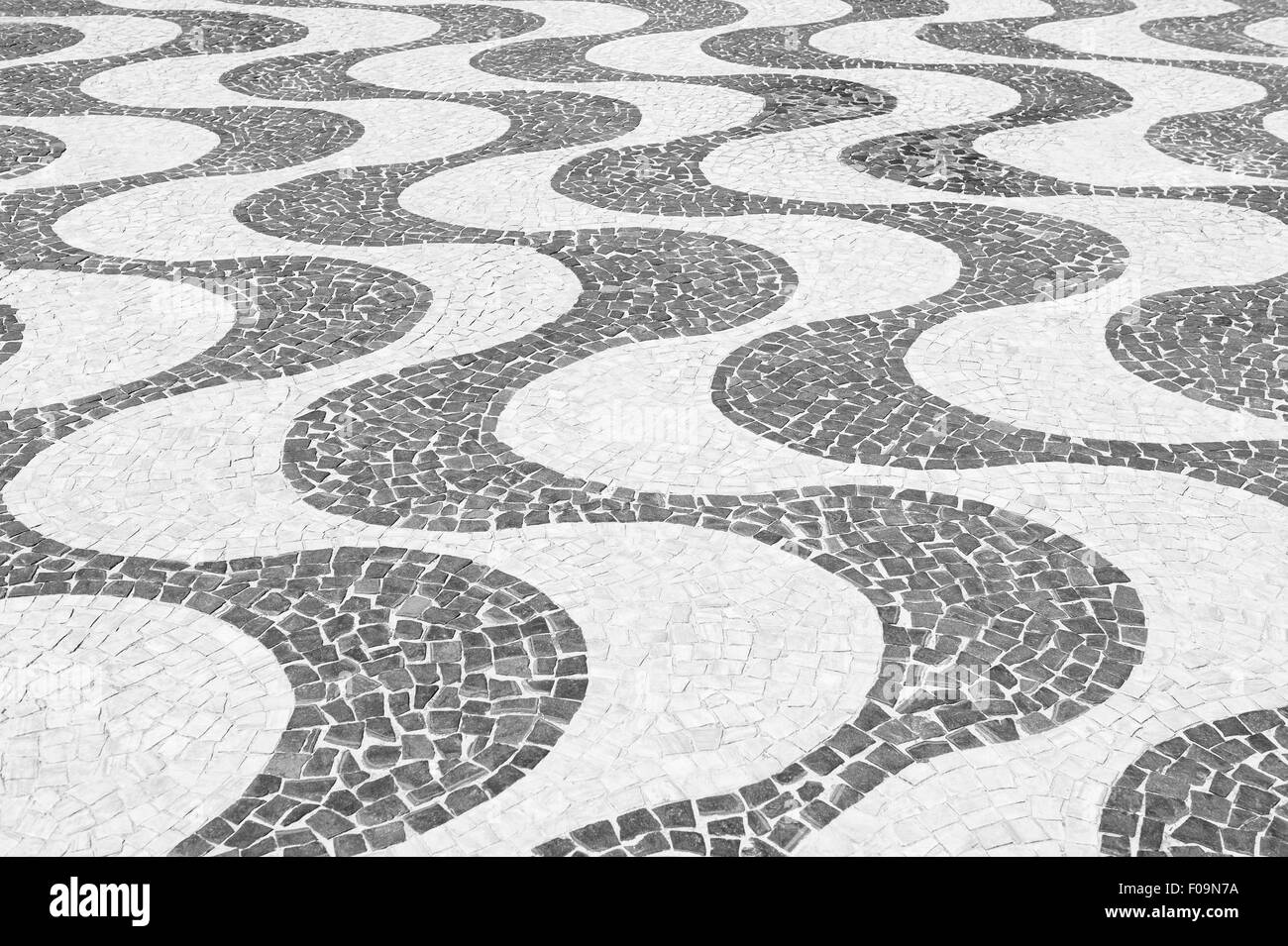 Iconic black and white wave sidewalk tile pattern at Copacabana Beach ...