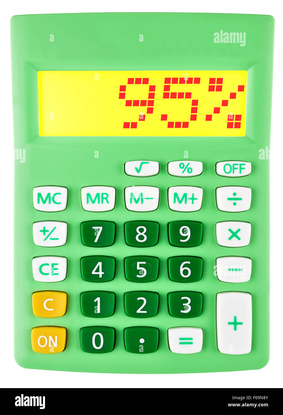 Calculator with 95 on display on white background Stock Photo - Alamy