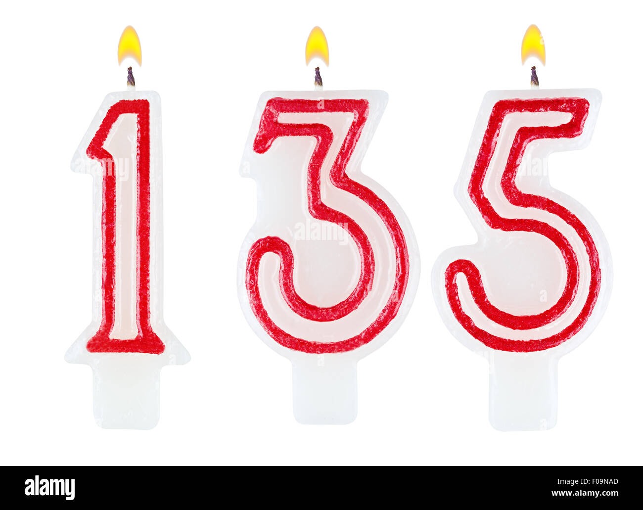 candles number one hundred thirty five isolated on white background ...