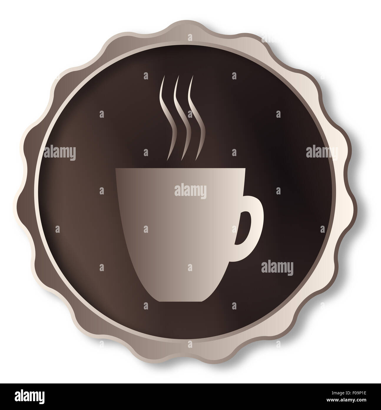 A coffee cup sign on an emblem over white Stock Photo - Alamy