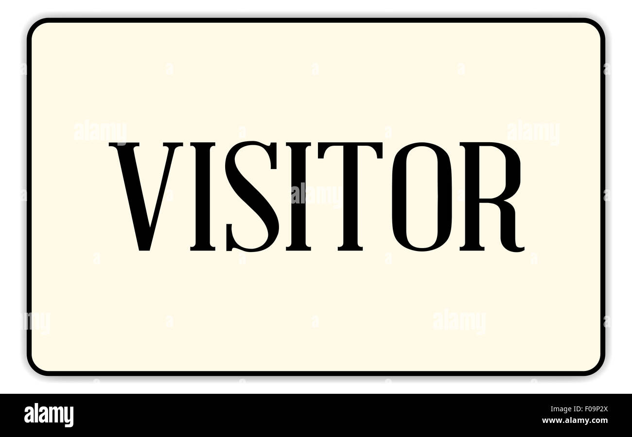 A visitor badge with text over a white background Stock Photo - Alamy