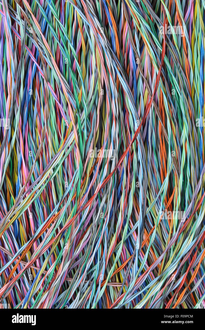 Colored telecommunication cables and wires Stock Photo - Alamy