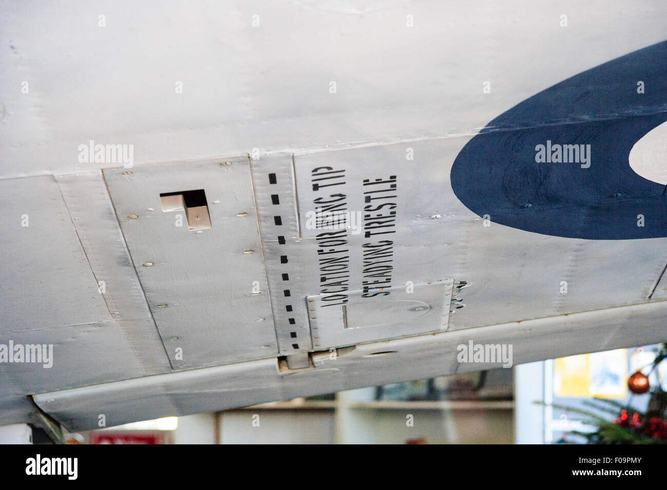 RAF Manston Museum, Spitfire XVI. Under the main wing, showing location ...