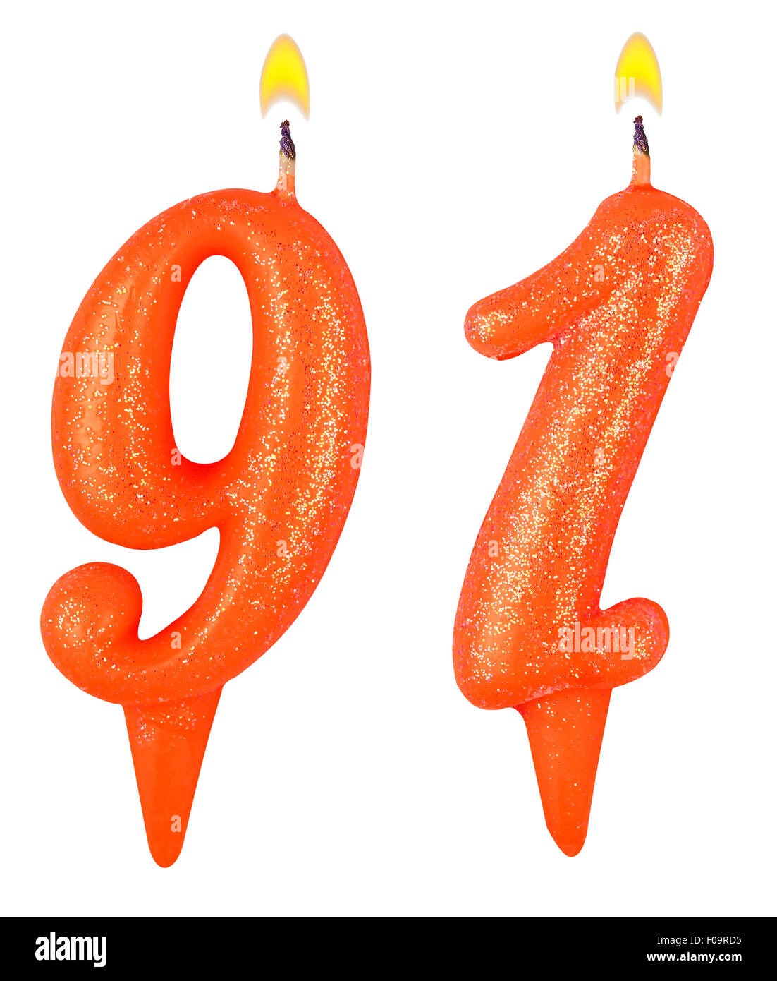 Birthday candles number ninety one isolated on white background Stock ...