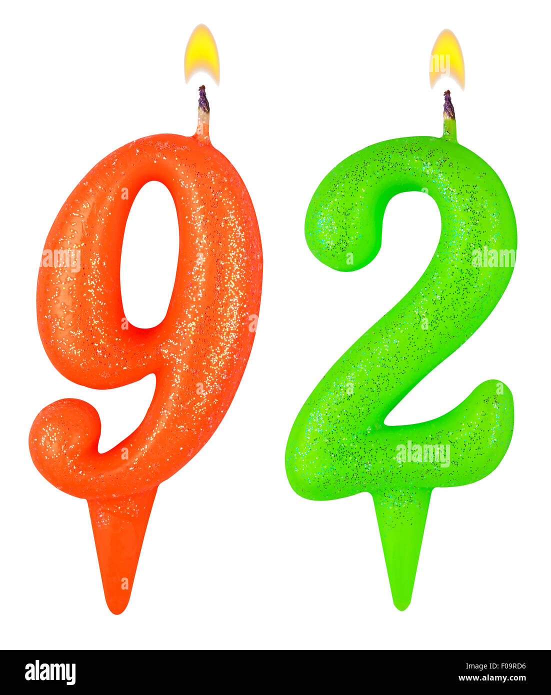 Birthday candles number ninety two isolated on white background Stock ...