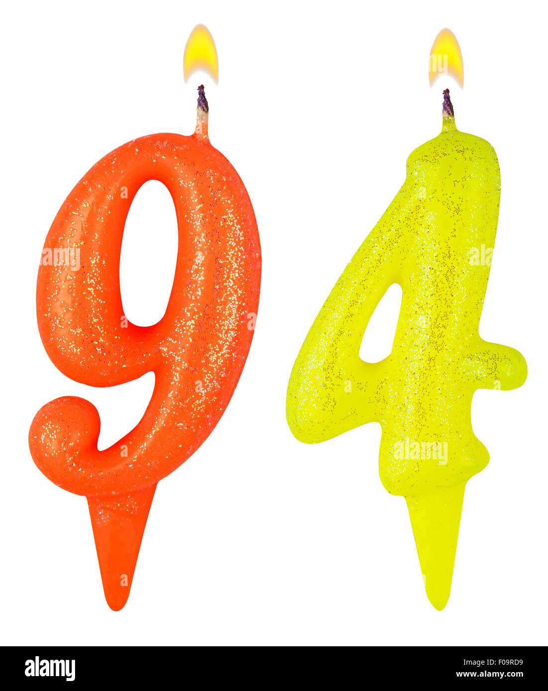Birthday candles number ninety four isolated on white background Stock ...
