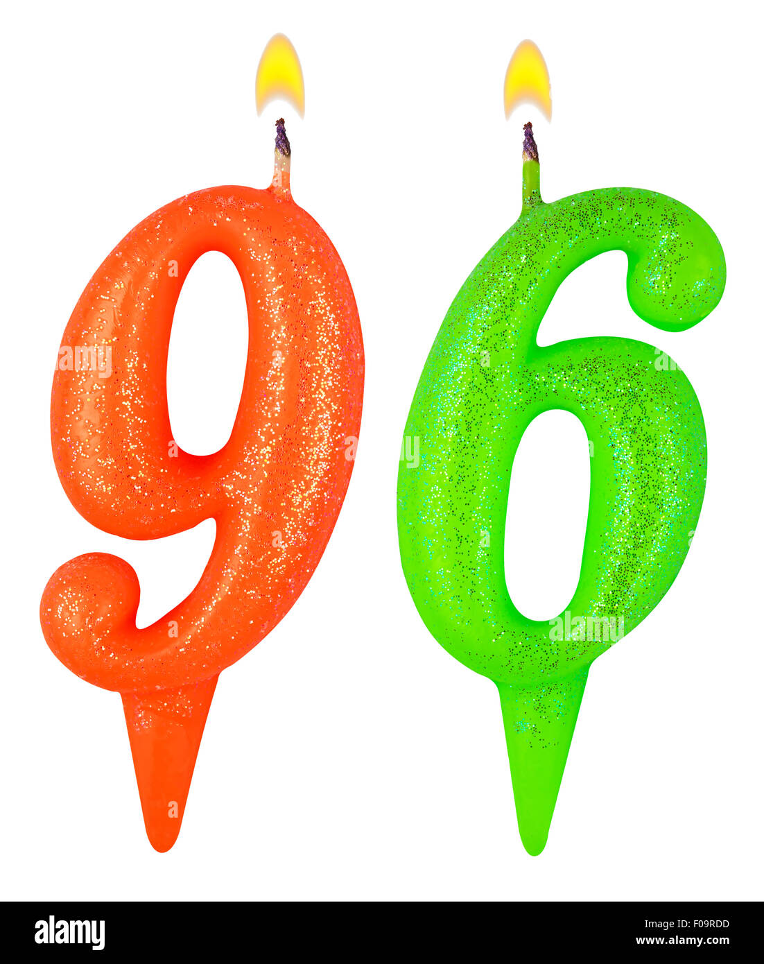Birthday candles number ninety six isolated on white background Stock ...