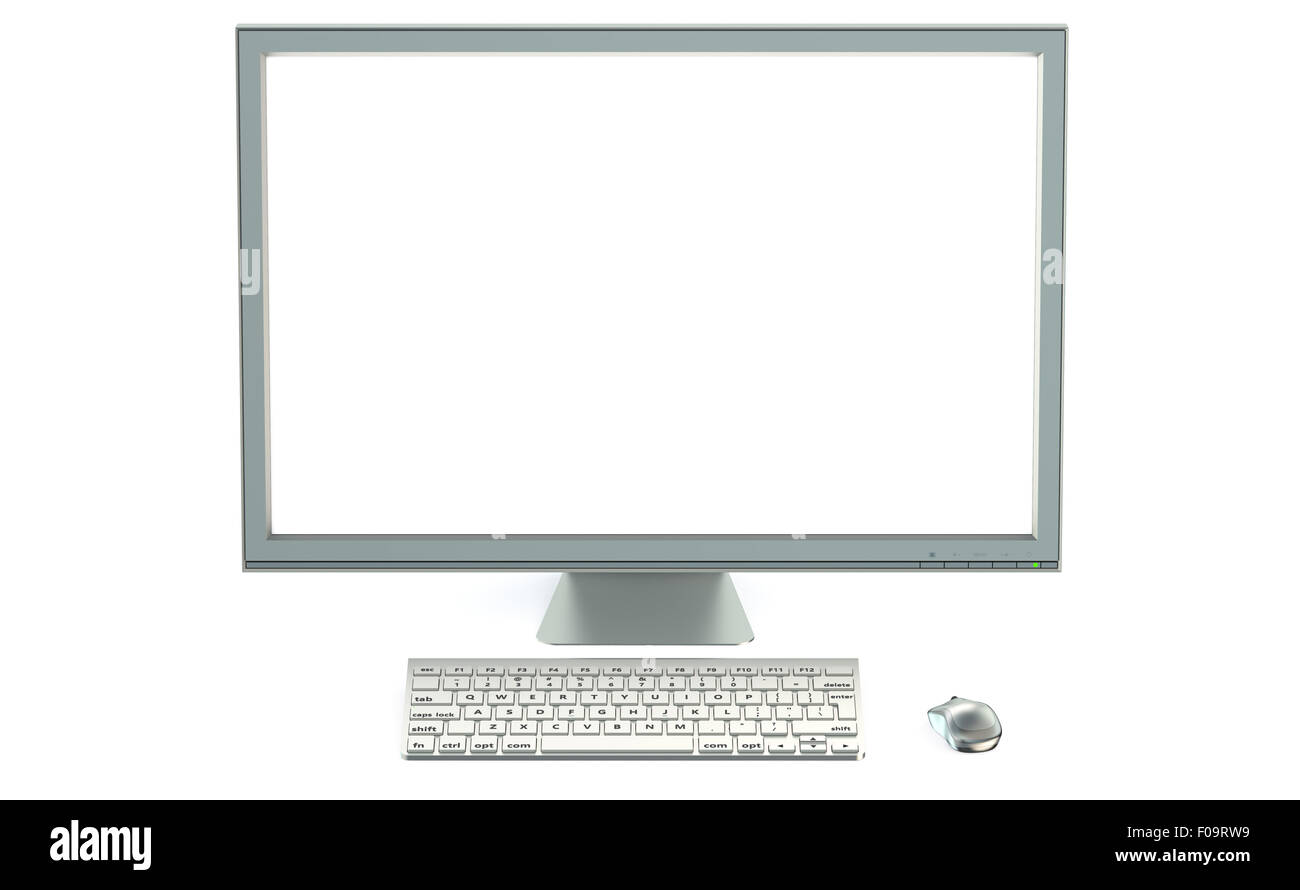Desktop computer with blank screen isolated on white background Stock ...