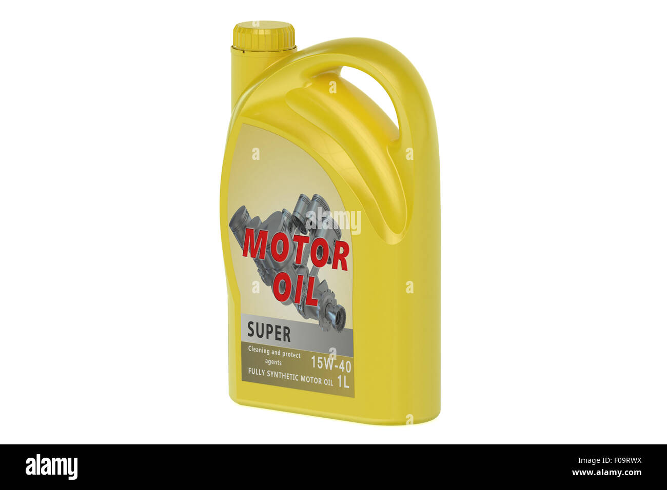 yellow canister motor oil isolated on white background Stock Photo - Alamy