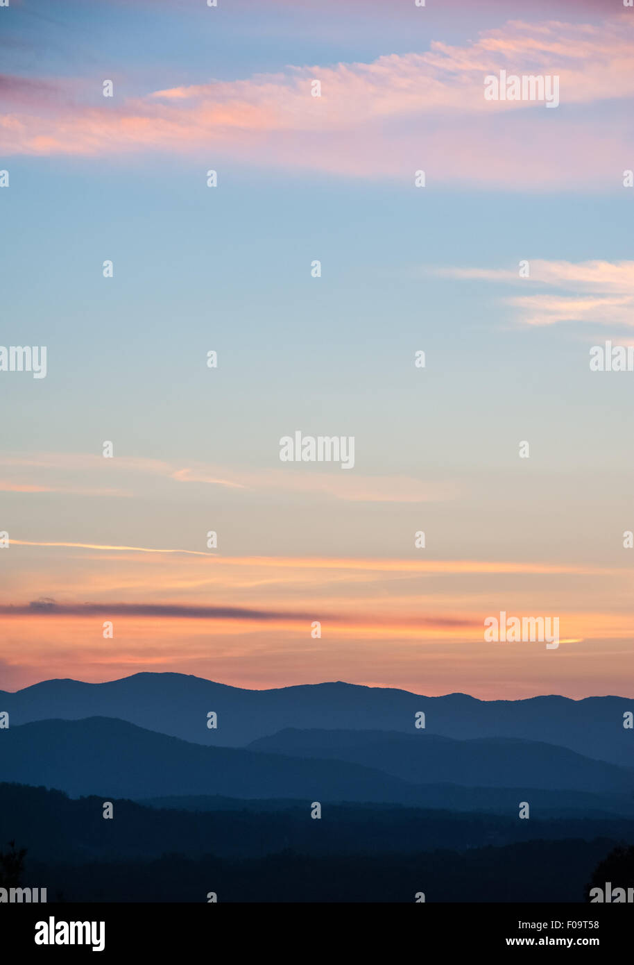 Sunset sky over the Blue Ridge Mountains at Asheville, North Carolina ...