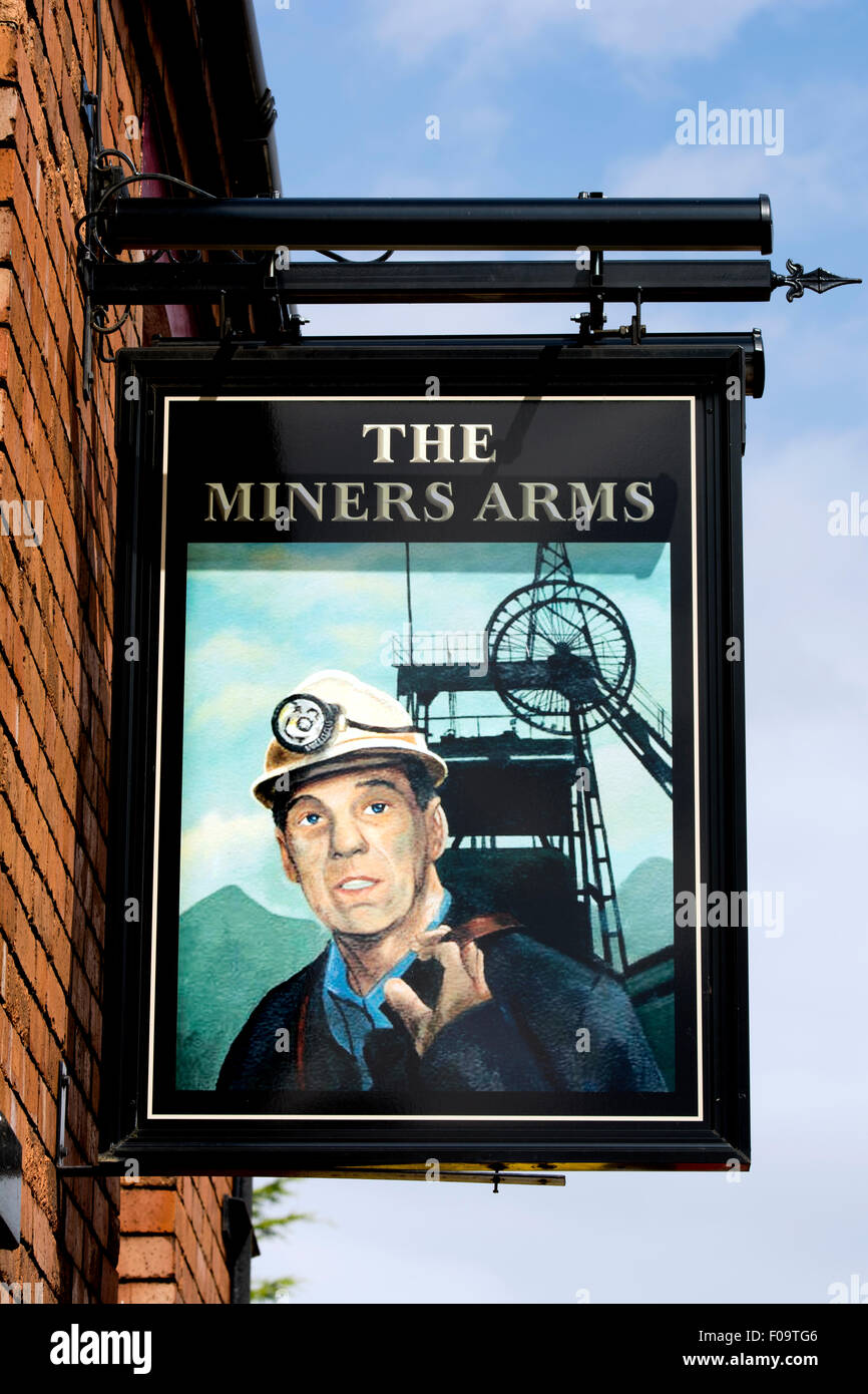 The Miners Arms pub sign, Church Gresley, Derbyshire, England, UK Stock ...