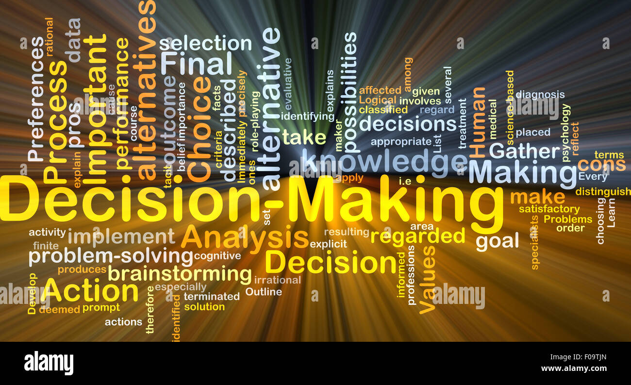 Background concept wordcloud illustration of decision making glowing ...
