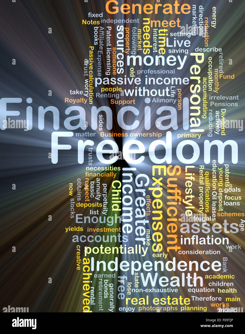 Background concept wordcloud illustration of financial freedom glowing ...