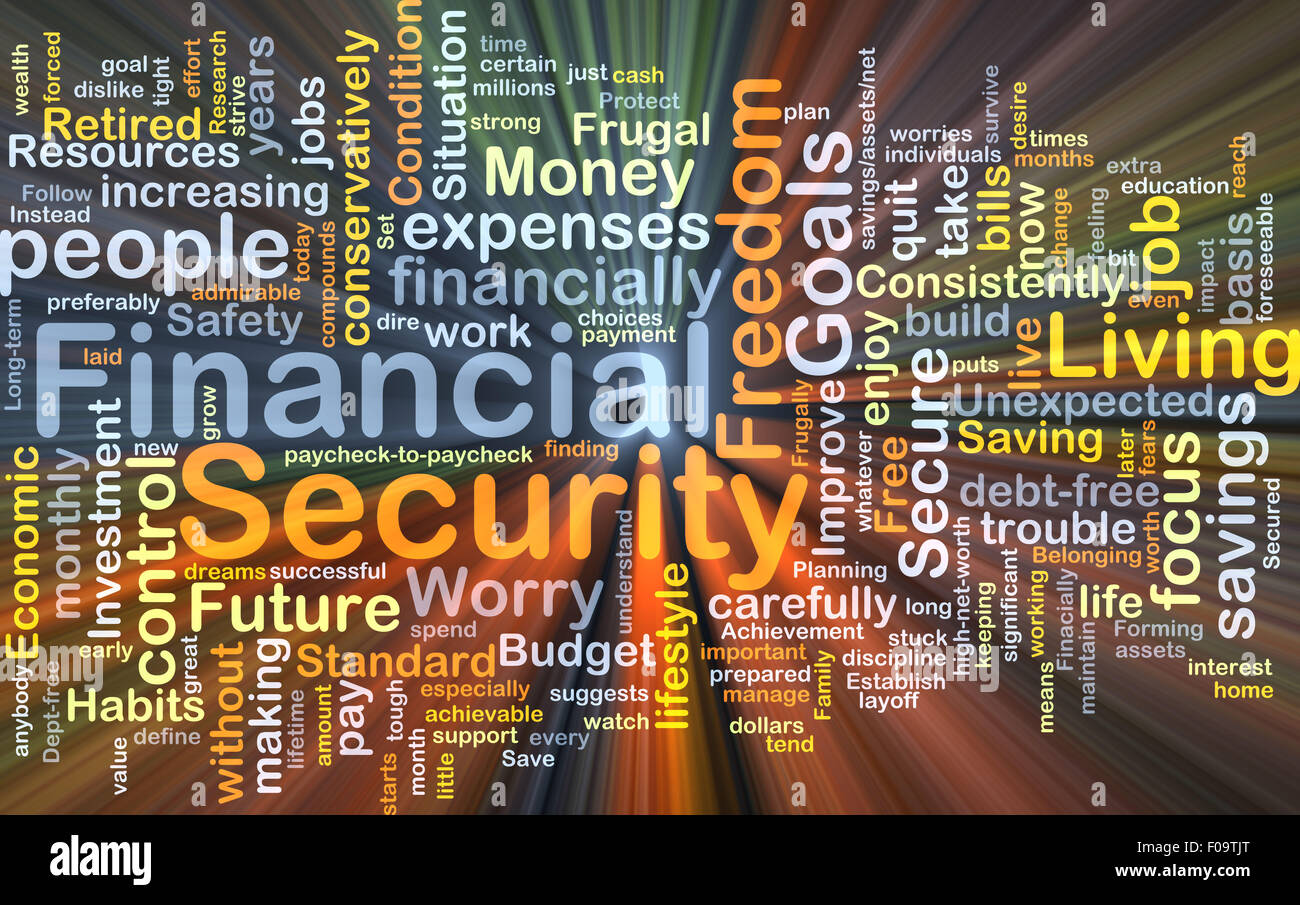 Background concept wordcloud illustration of financial security glowing ...