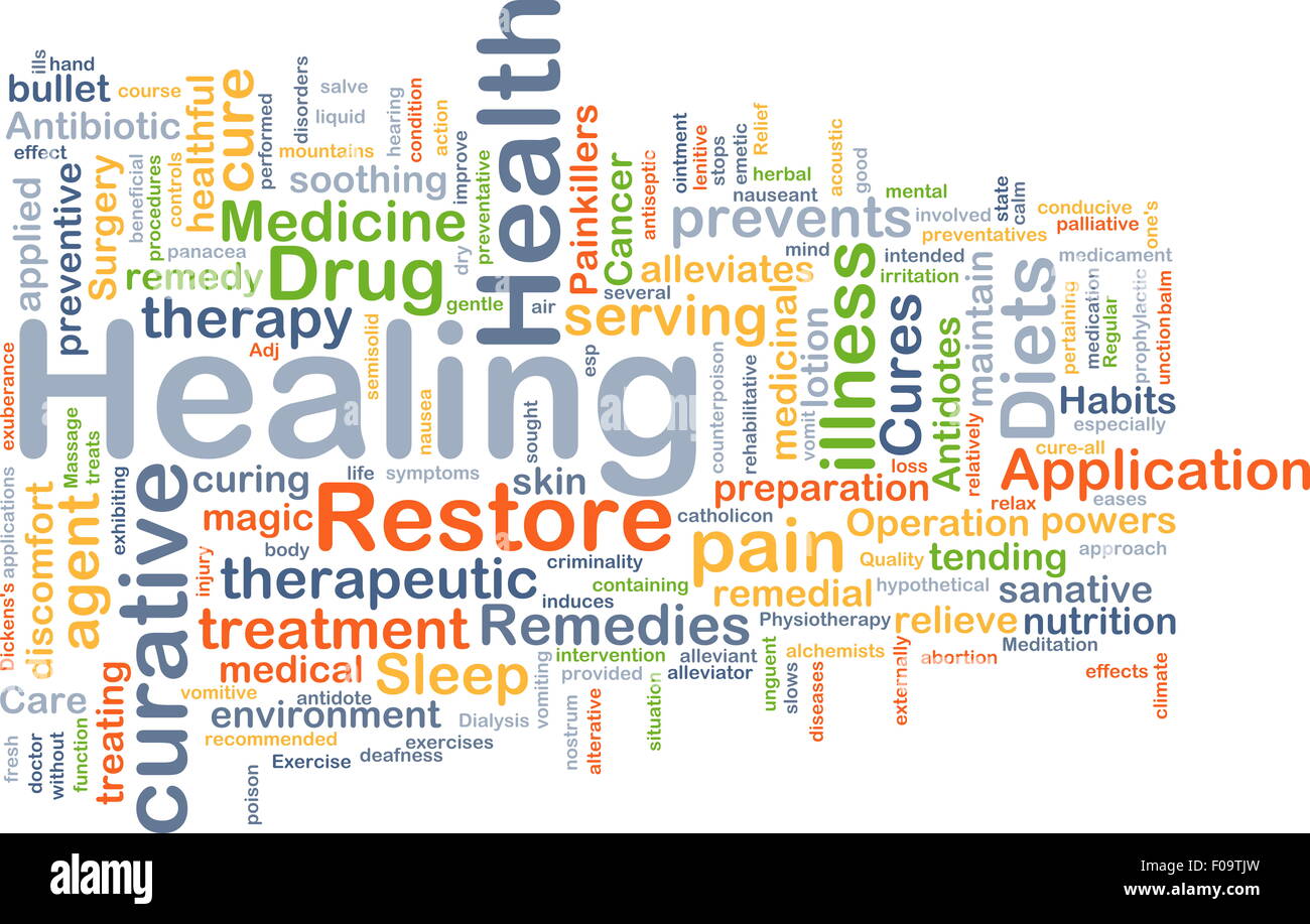 Background concept wordcloud illustration of healing Stock Photo - Alamy