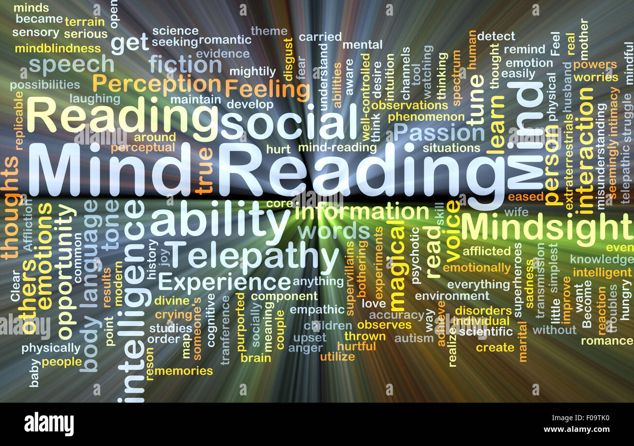 Background concept wordcloud illustration of mind reading glowing light ...