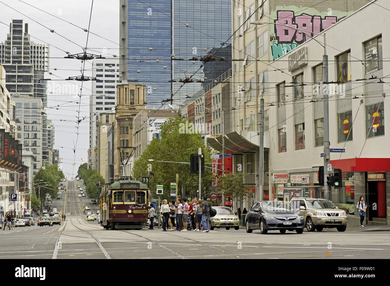 View of State Library of Victoria and tram on road, Melbourne, Victoria ...