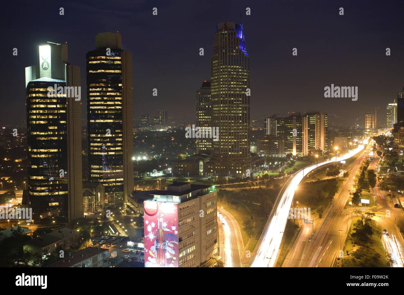 View of skyline of Levent and Buyukdere at night, Istanbul, Turkey ...