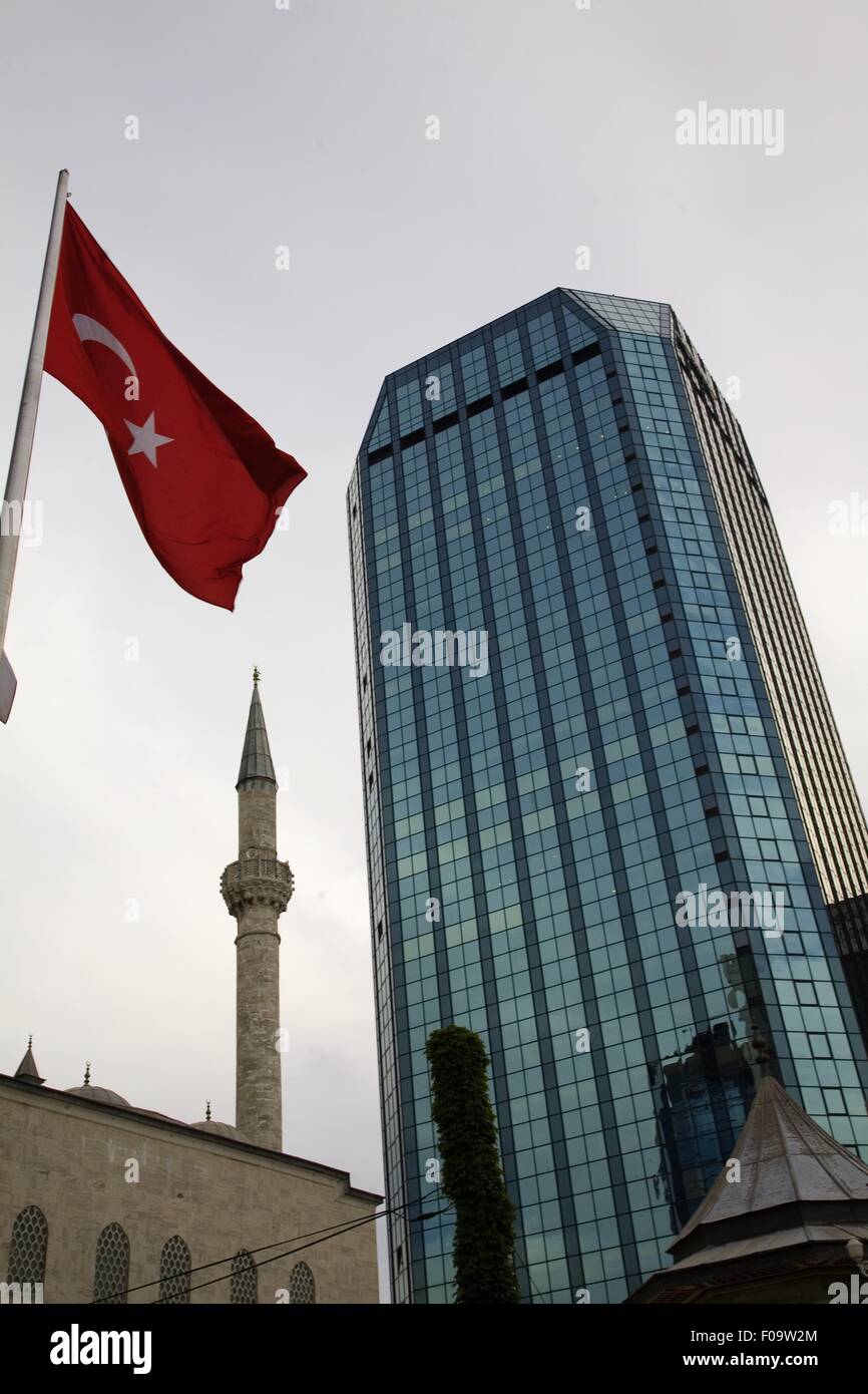 Financial District Levent and Turkish flag, Istanbul, Turkey Stock ...