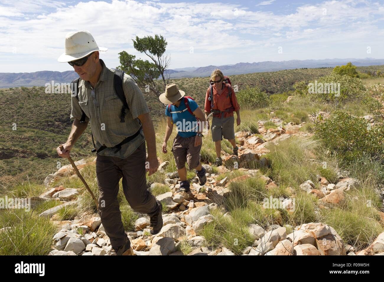 Three people trekking in the Larapinta Trail, Australia Stock Photo - Alamy