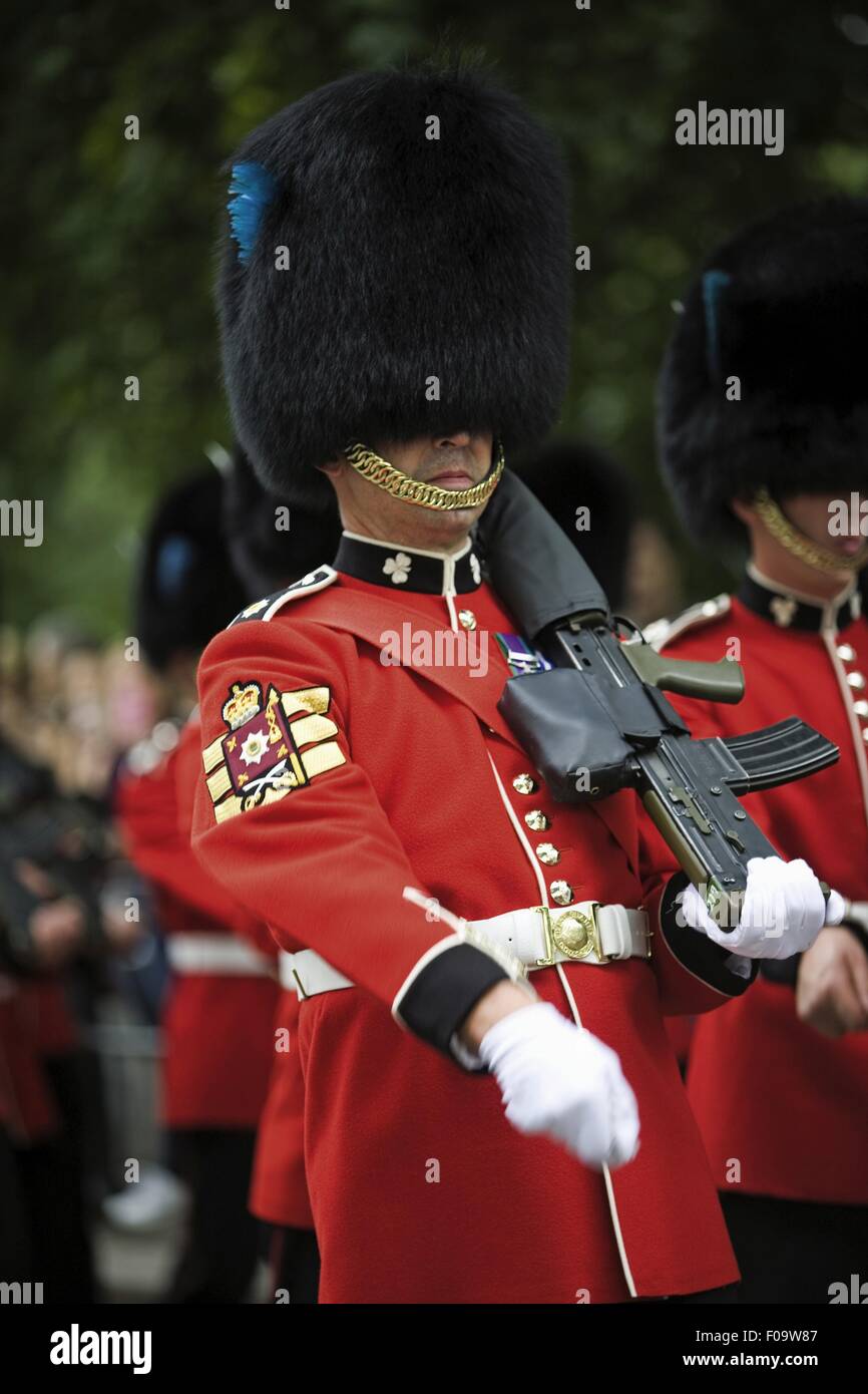 Scots guards in parade, Buckingham Palace, Westminster, London, UK ...