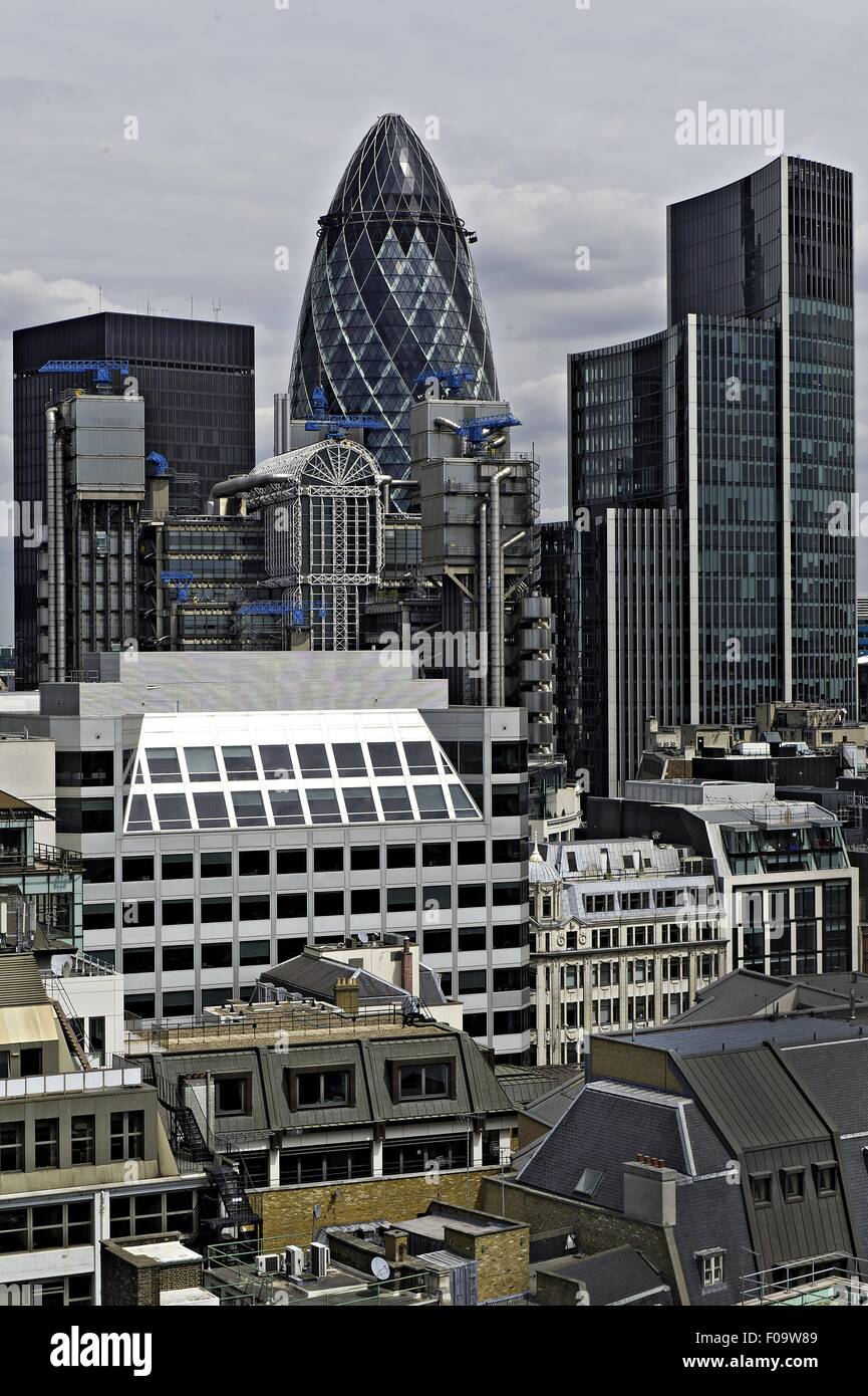 View of City of London with 30 St Mary Axe, Swiss Re Tower and The ...