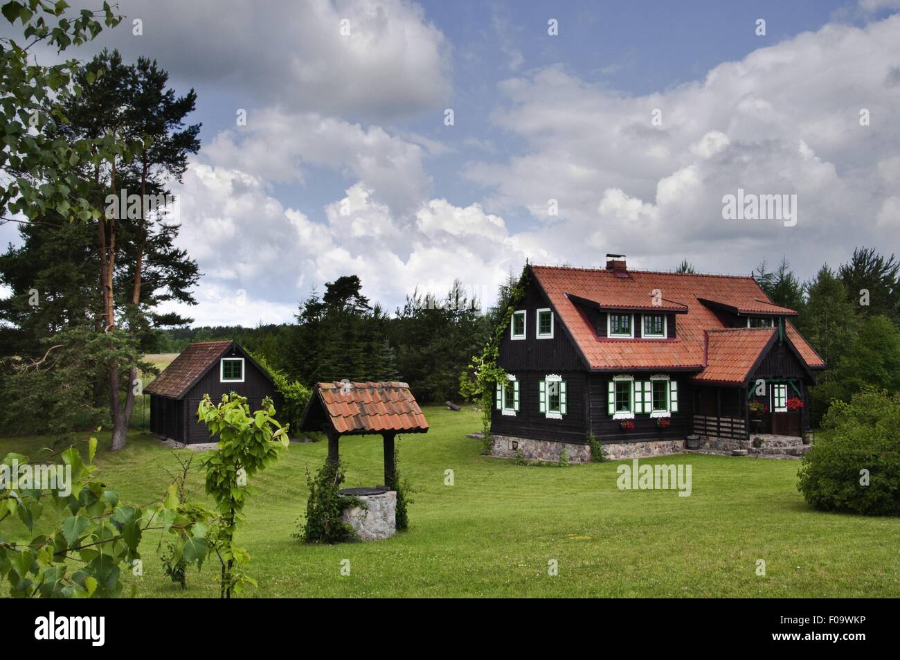 View of houses in village Wygryny in Mikolajki, Warmia-Masuria, Poland ...