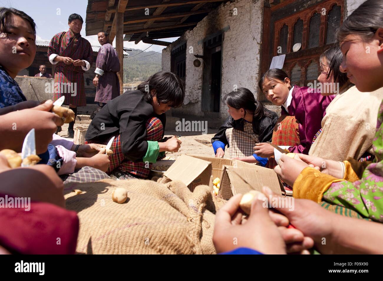 Women preparing food in school at Ura valley, Bhutan Stock Photo - Alamy