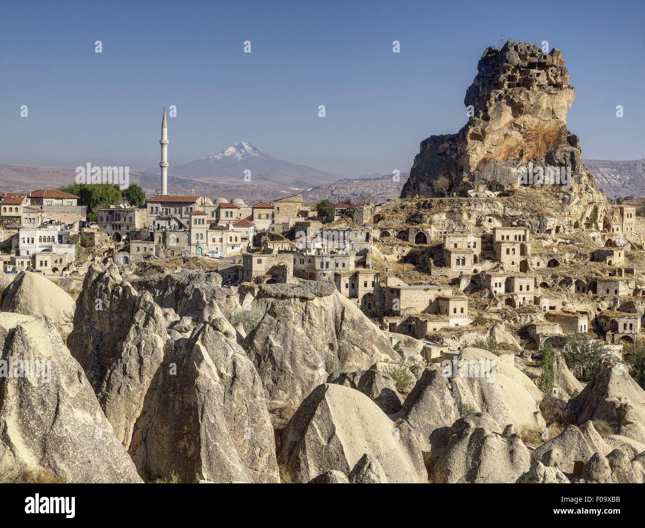 Elevated view of Cappadocia and Anatolia Erciyes Dagi from Ortahisar ...