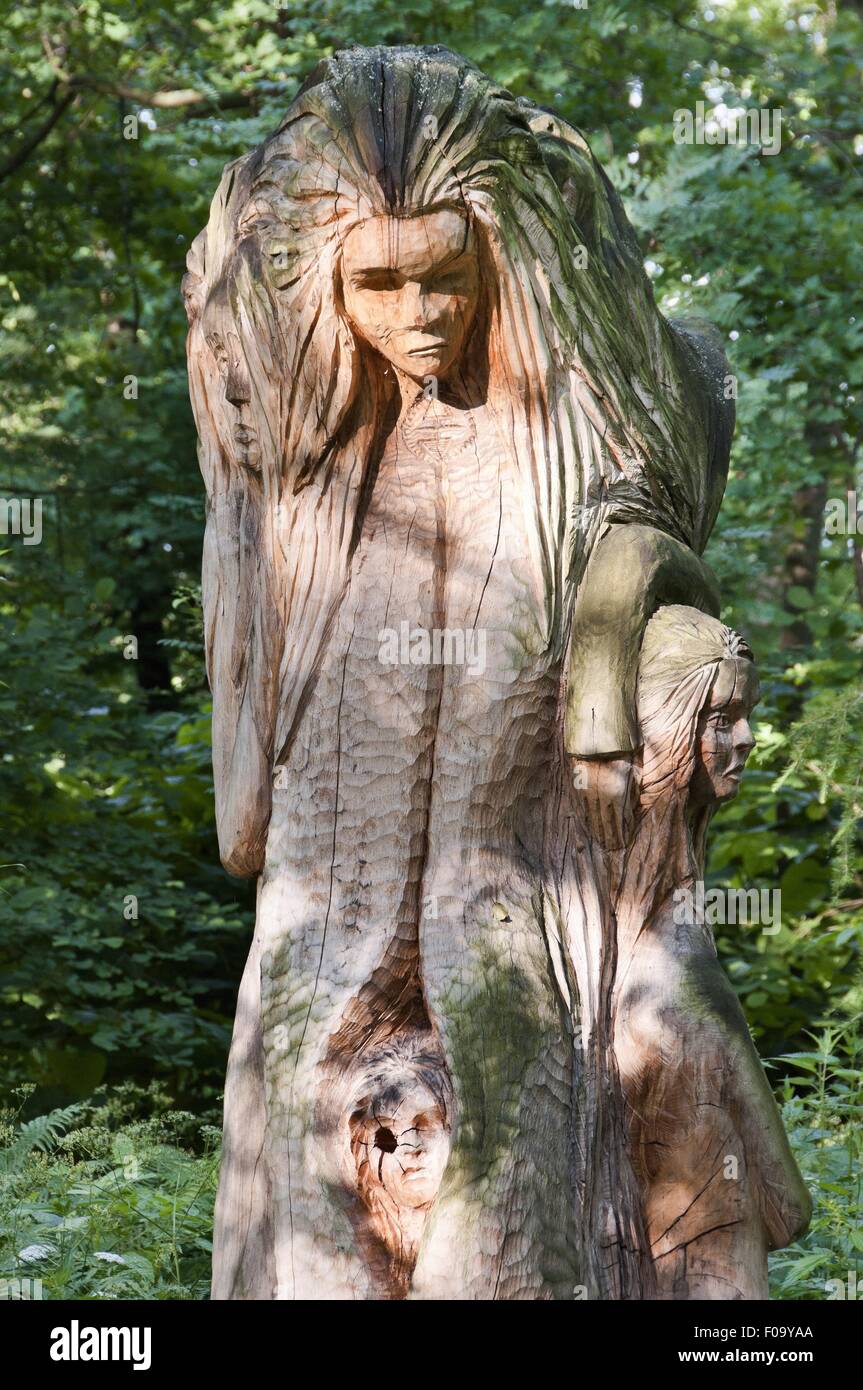 Wooden sculpture in Galindia Mazurski Eden, Warmia Masuria, Poland ...