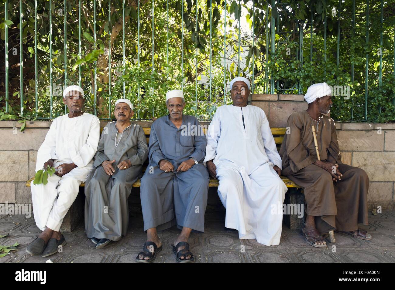 Egyptian men sitting on bench in Aswan, Egypt Stock Photo - Alamy