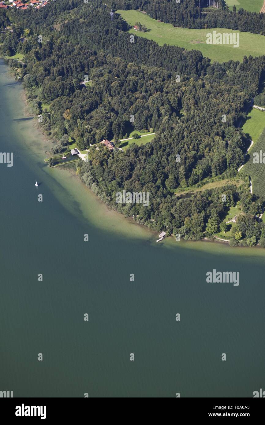 Simssee lake in Rosenheim, Bavaria, Germany, Aerial view Stock Photo ...