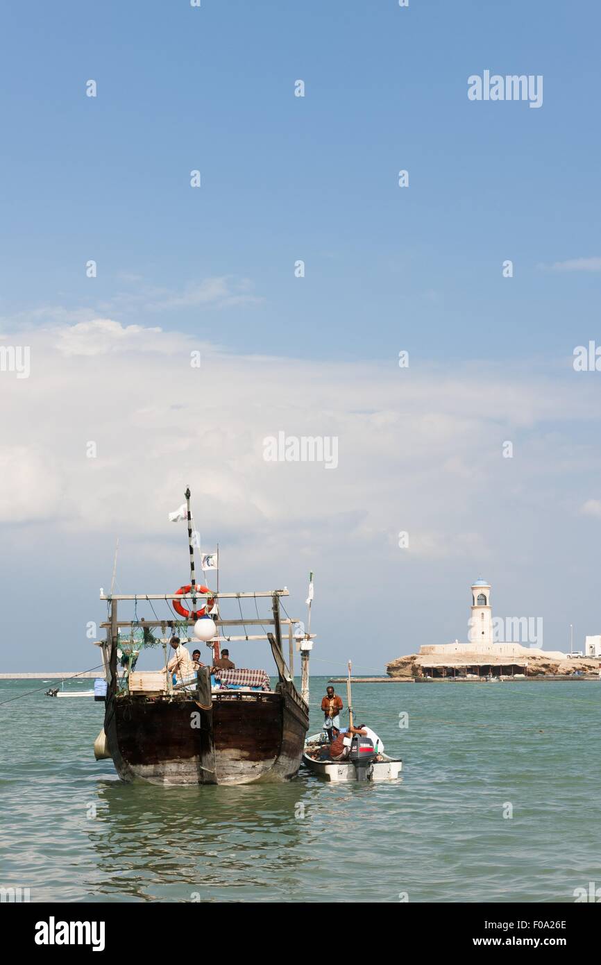 People in traditional dhow ship for fishing in Sur, Oman Stock Photo ...