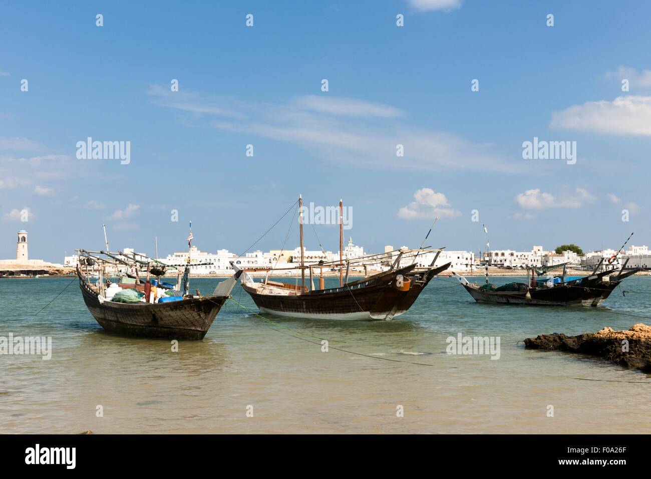 Dhow boat ship sur port harbour oman hi-res stock photography and ...