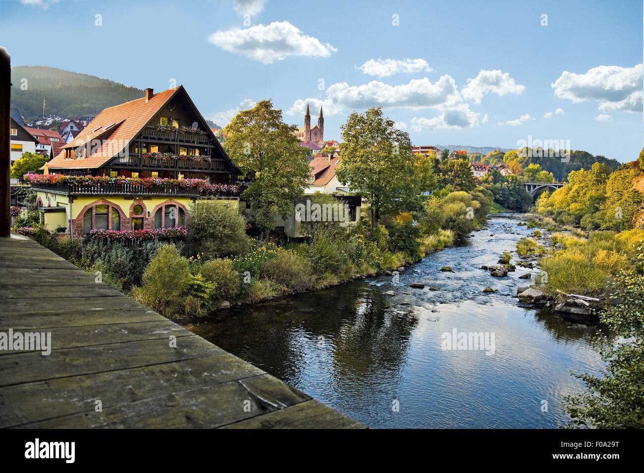 Municipality Forbach near river bank, Germany Stock Photo - Alamy