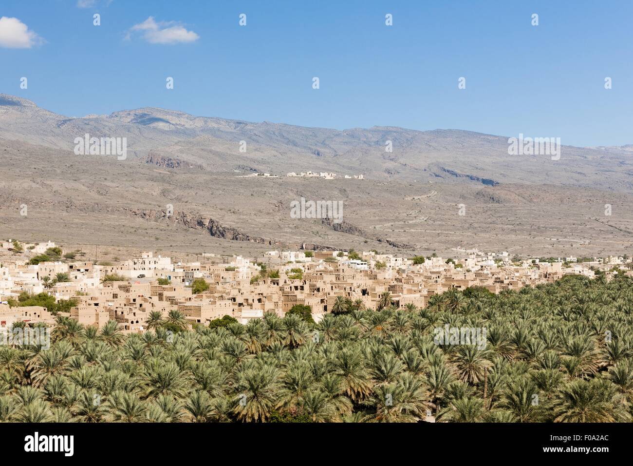 View of landscape of old city with palms trees in Al Hamra, Oman Stock ...