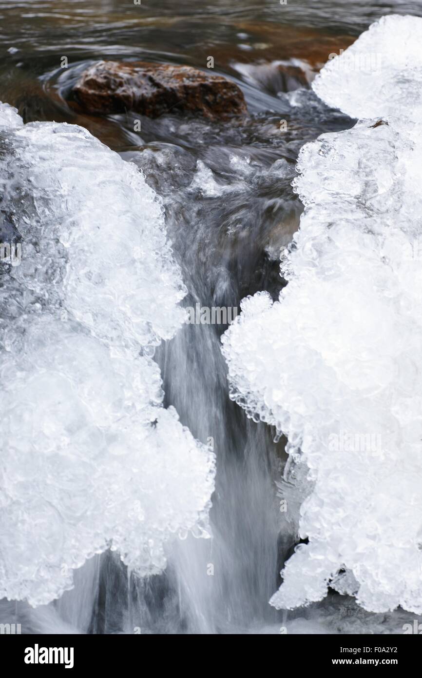 Close-up of frozen and flowing stream in Lapland, Finland Stock Photo ...