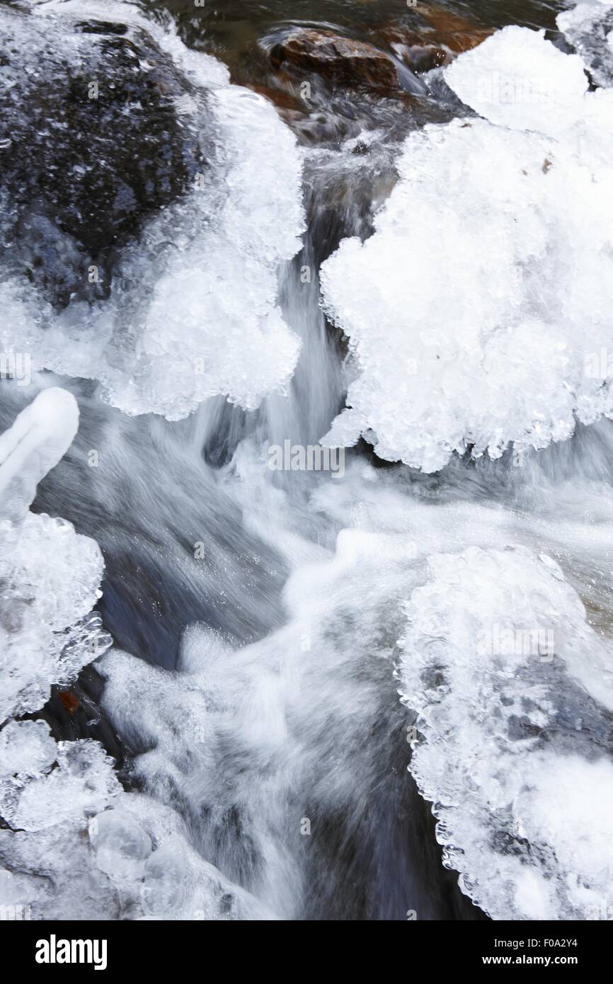 Close-up of frozen and flowing stream in Lapland, Finland Stock Photo ...