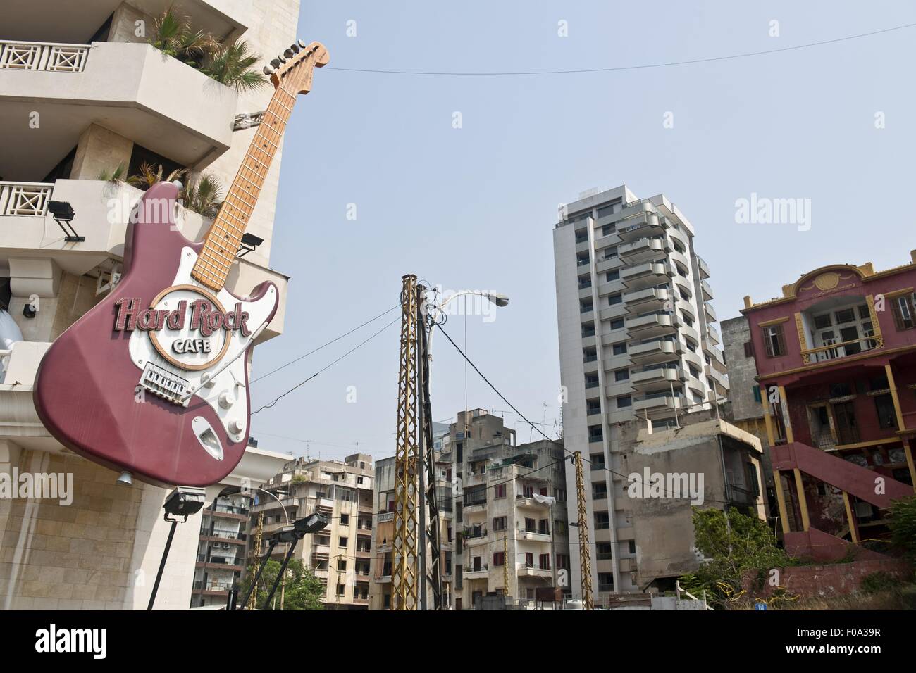 Signboard in form of guitar at Ain el Merayseh, Beirut, Lebanon Stock ...