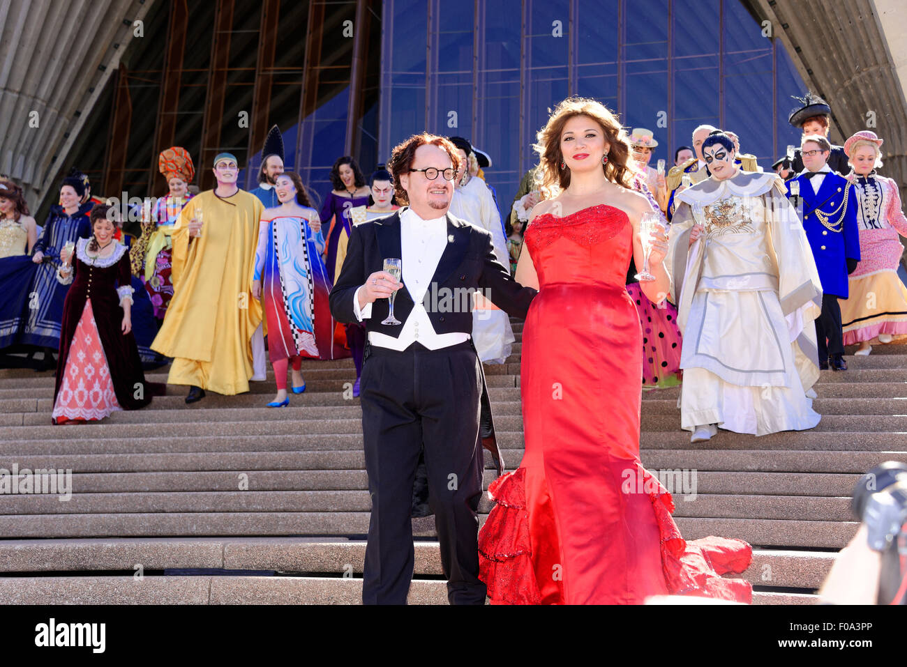Sydney, AUSTRALIA - August 11, 2015: Opera singers in period costumes ...